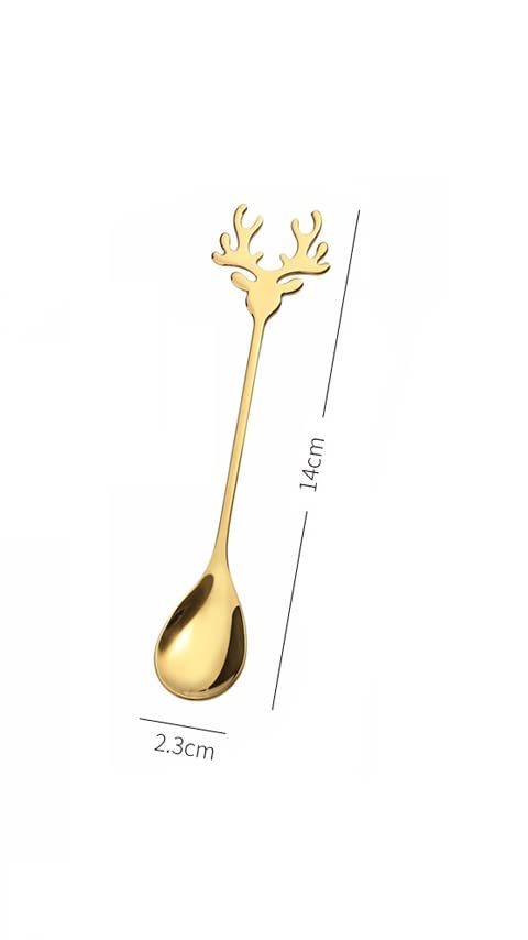 10 Pieces Gold Plated Stainless Steel Mini Coffee Espresso Spoon, Elk shaped spoon Dessert Teaspoons Small Soup Spoons 5.5 inch Specialty Demitasse Stirring Spoons