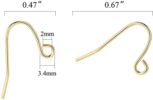 Alexcraft Gold Earring Hooks 200Pcs 14K Gold Plated Earring Hooks for Jewelry Making Hypoallergenic Gold Earring Findings for Jewelry Making Bulk Pack