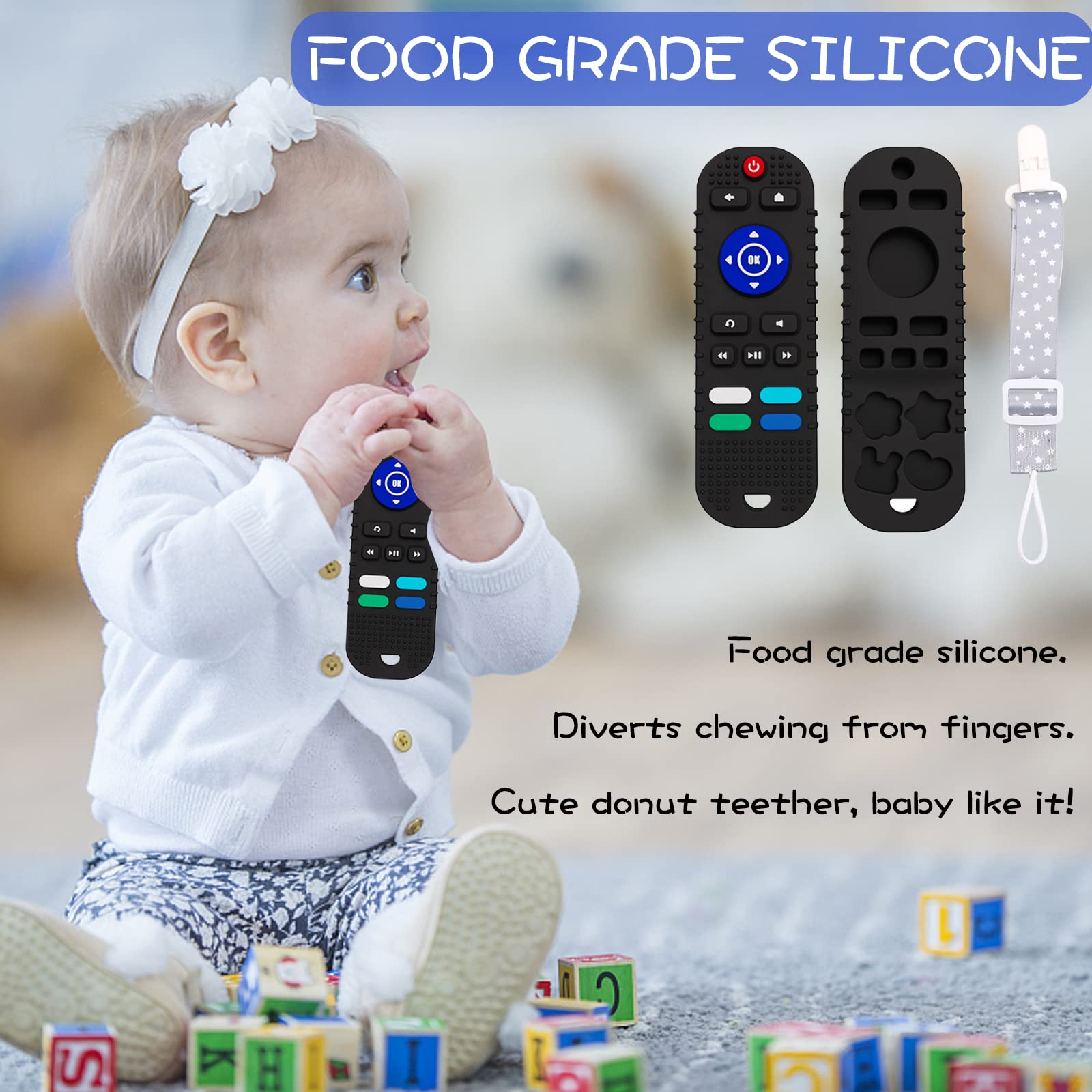 1 Pack Baby Teething Toys Remote Shape Teether Toy Soft Silicone Baby Teething Chew Toy for Babies Soft-Textured Teether, Baby Chew Toys Sensory Toys (1 Rmote)