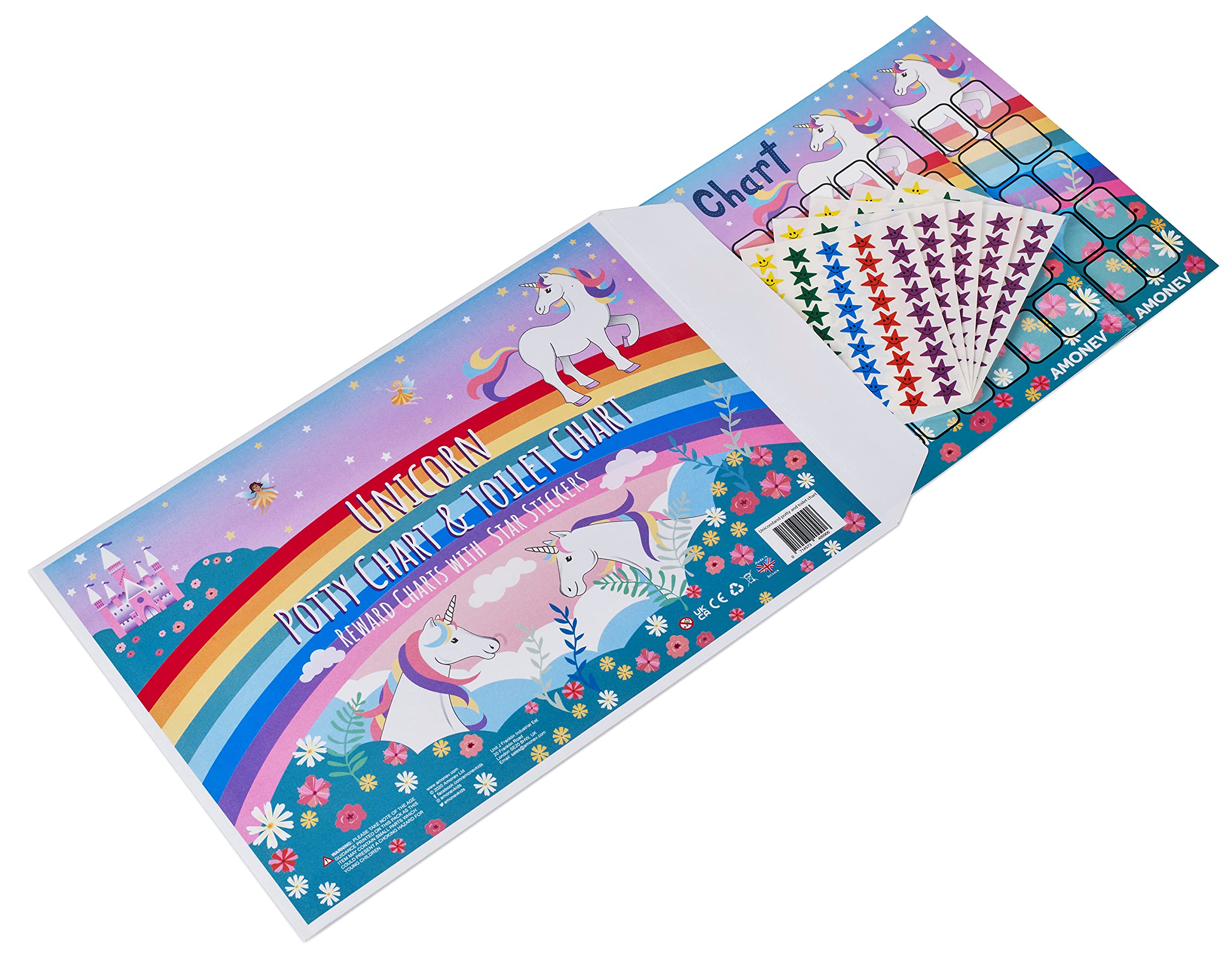 Amonev Unicorn Potty Training Reward Chart and Toilet Training Reward Chart for Boys and Girls Toddlers Twin Pack with 225 Star Stickers Included