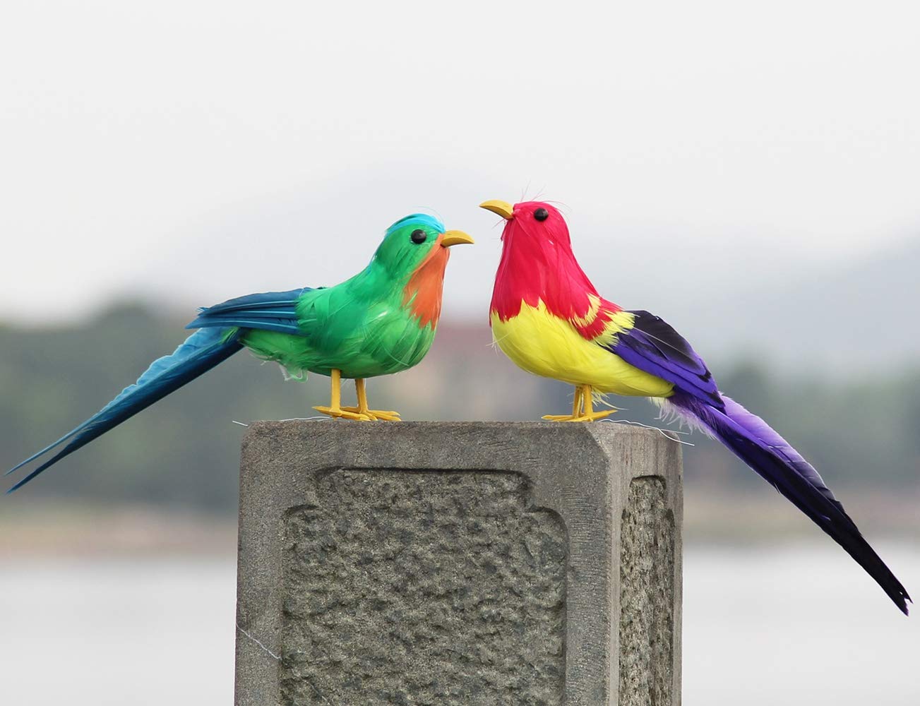 10" Green Fake Bird Feather Artificial Foam Bird Decorative Figurines Statues for Modern Home Garden Zoo Ornament Decoration