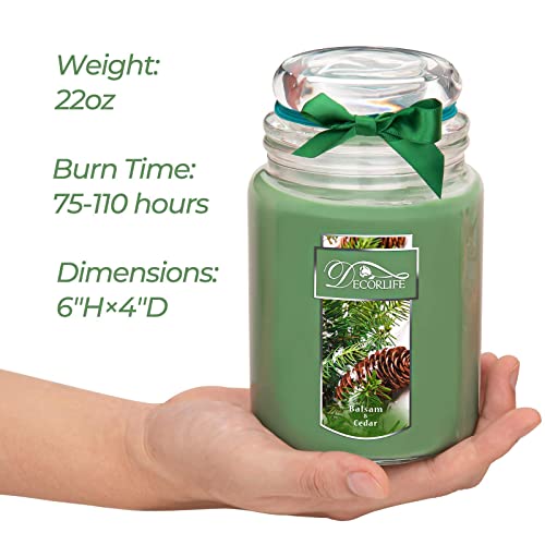 Decorlife 22 oz Scented Candles, Large Balsam & Cedar Christmas Candles with 2 Wicks, Strong Smelling and 110 Hours Long Lasting Time, 2-Pack