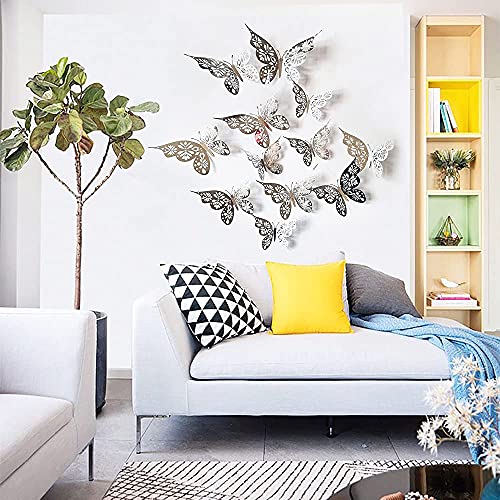 48 Pcs 3D Butterfly Wall Decals,maxin 3D Butterfly Wall Stickers Room Wall Decoration for Bathroom, Nursery Classroom,Baby Kids Bedroom, Living Room(Silver and Rose Gold)