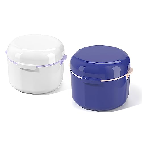 2Pcs Plastic False Teeth Storage Box Holder Denture Storage Box Retainer Container Case Denture Bath Box Denture Cup Portable Denture Case with Strainer Basket for Household Office Travel, 2 Color