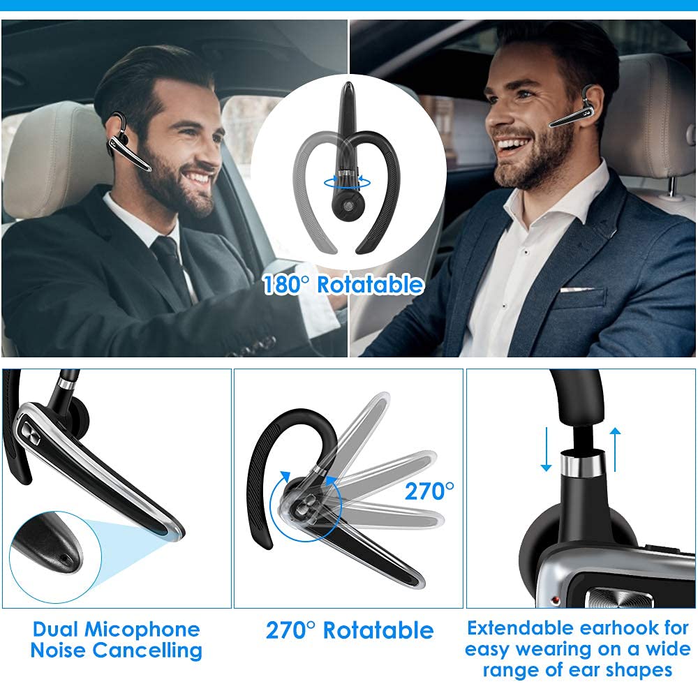 Bluetooth Headset V5.0, Talktime Bluetooth Earpiece CVC8.0 Noise Cancelling Wireless Headset Hands-Free with Microphone in Ear for iPhone Samsung and Android Cell Phones Laptop Truck Driver
