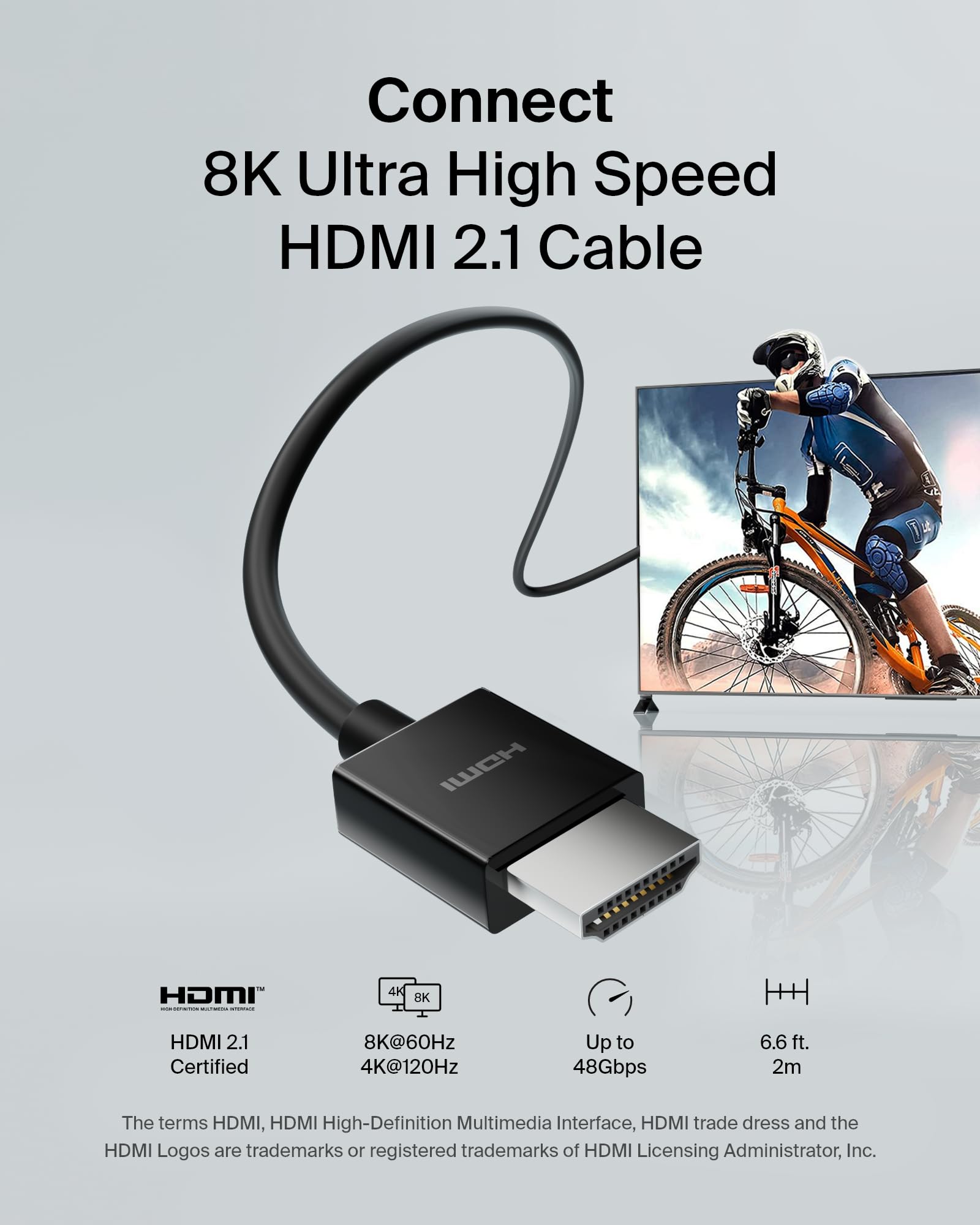 Belkin Ultra HD HDMI 2.1 Cable 6.6FT/2M, 4K Ultra High Speed HDMI Cable, 48Gbps HDMI 2.1 Cord, Dolby Vision HDR & 8K @60Hz, 10K Streaming - Compatible w/ Playstation, PS4, PS5, Xbox Series X, & More