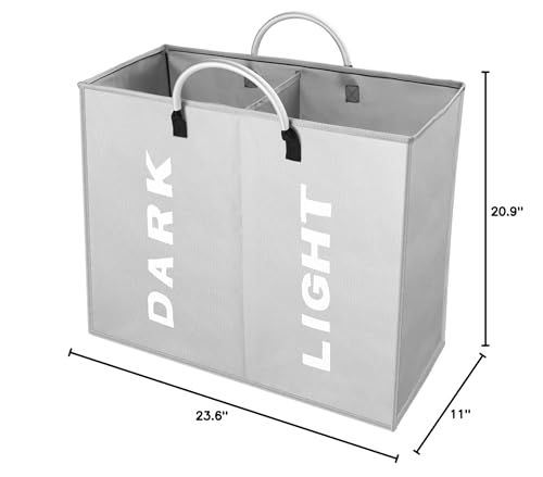 IHOMAGIC 88L Double Laundry Hamper with Handles, Freestanding Laundry Bag, Collapsible Storage Baskets, Portable Storage Hamper for Laundry Hamper, Toy Bins, Gift Baskets, Bedroom (Light Grey)