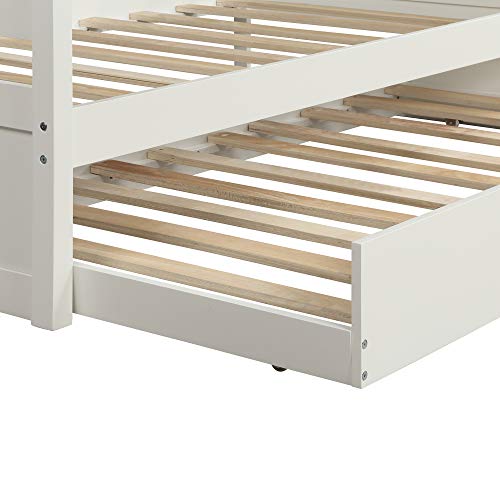 Merax Twin Daybed with Trundle, Solid Wood Captains Bed Twin Size Sofa Bed Frame (White)