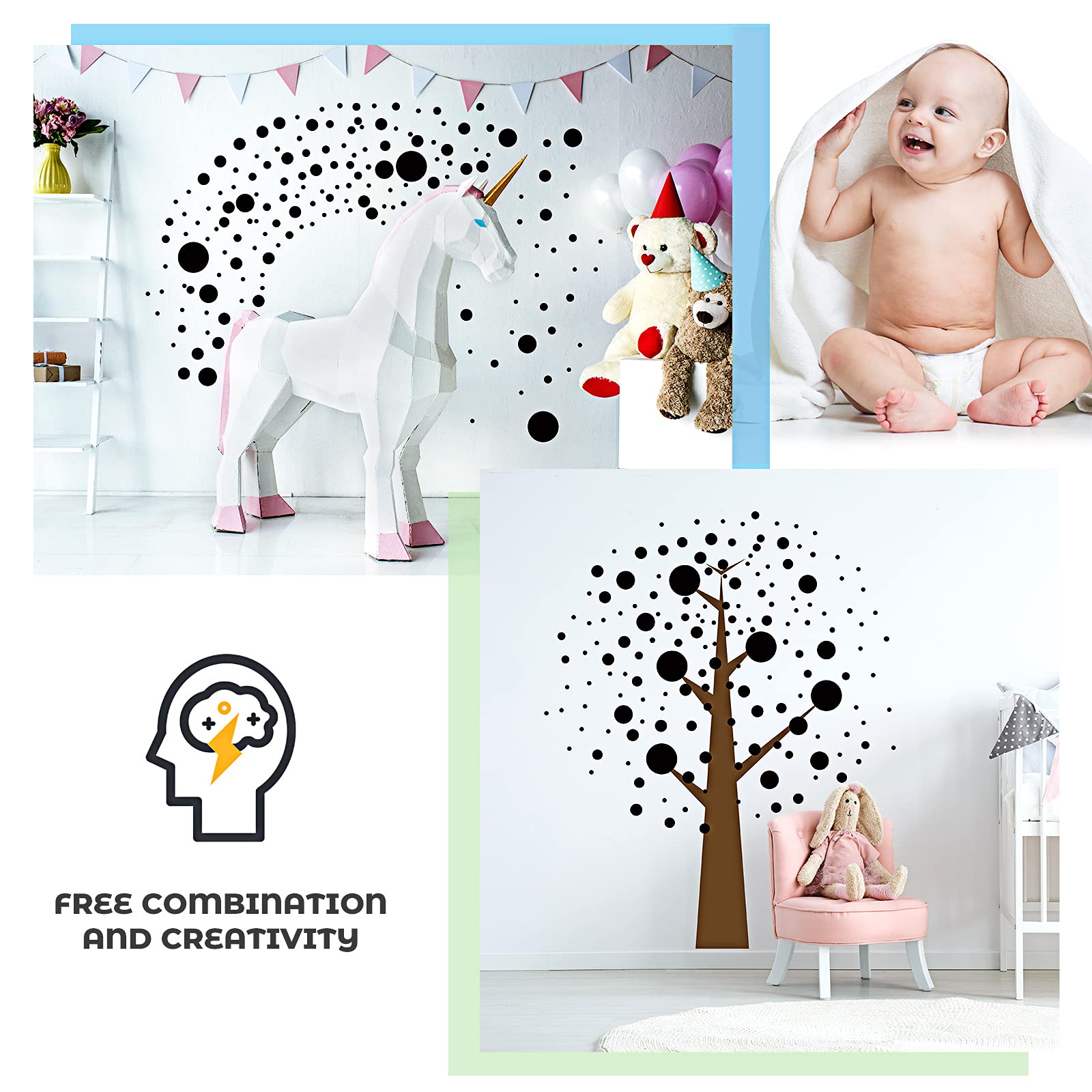 Zonon 264 Pieces Polka Dots Sticker Circle Wall Decal for Bedroom, Playroom Decor Removable Vinyl Stickers Dots Wall Decals(Black)