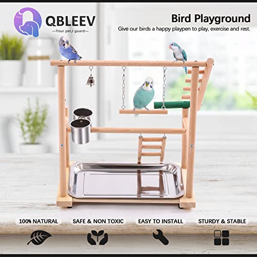 Bird Play Stand Parrots Playground Wooden Stick Perch,Bird Playpen Exercise Gym with Ladder Feeder Cup Bell Swing,Parrot Play Climb Gym for Parakeet Cockatiel Conure(Include a Tray)