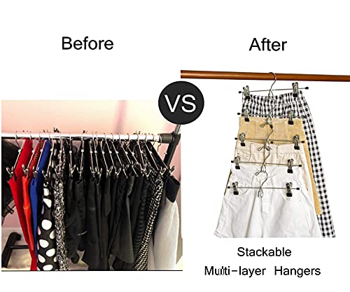 Amber Home 12 Pack Heavy Duty Add on Metal Pants Skirt Hangers, Stackable Add-on Metal Clothes Hangers with 2-Adjustable Clips, Cascading Clip Hangers Space Saving for Jeans, Slacks
