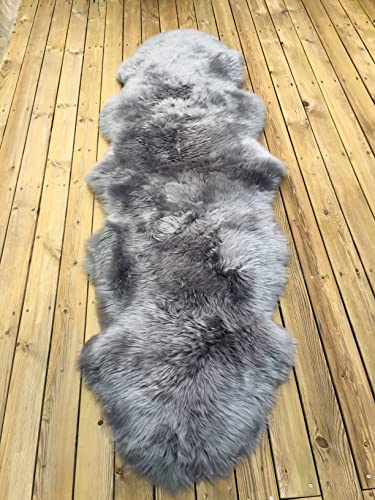Starose New Zealand Double Pelts Sheepskin Rug Light Gray Floor Area Rug Lambskin Runner 78"x28"