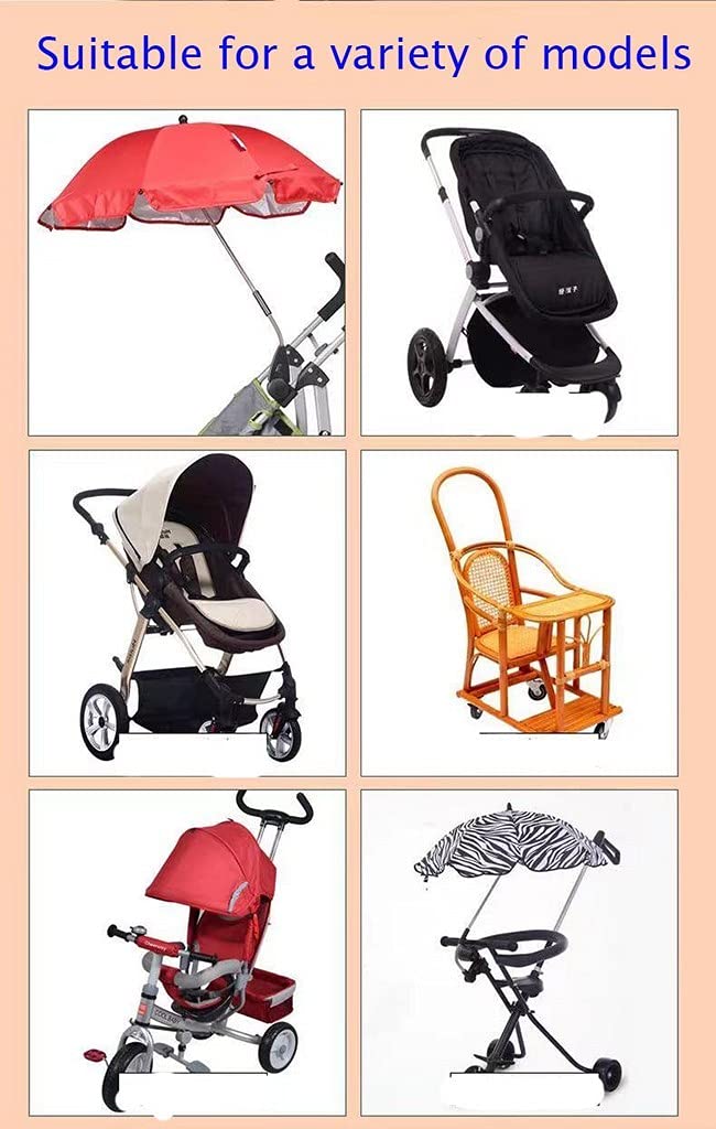 Baby Stroller Parasol, Clamp-On Shade Umbrella, with Umbrella Clip Fixing Device, 360 Degree Adjustable UV Protection, 79cm/31.1in Long, Suitable for Beach Chairs, Baby Strollers (Black)