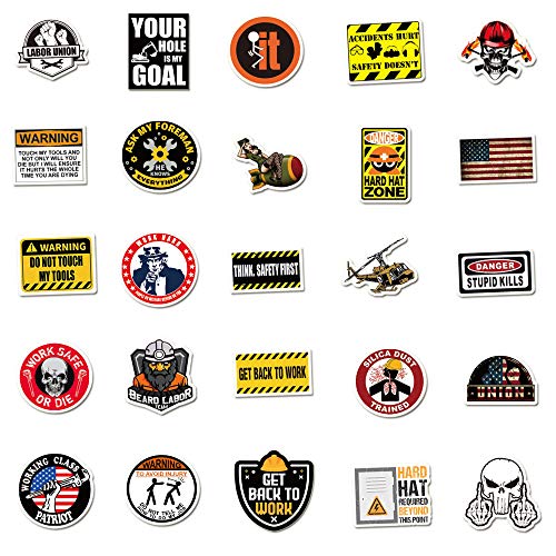 Hard Hat Stickers 105pcs Funny Construction Sticker Pack Vinyl Waterproof Tool Box Electrician Worker Helmet Decors for Teens Adult Men Guitar Laptop Accessories