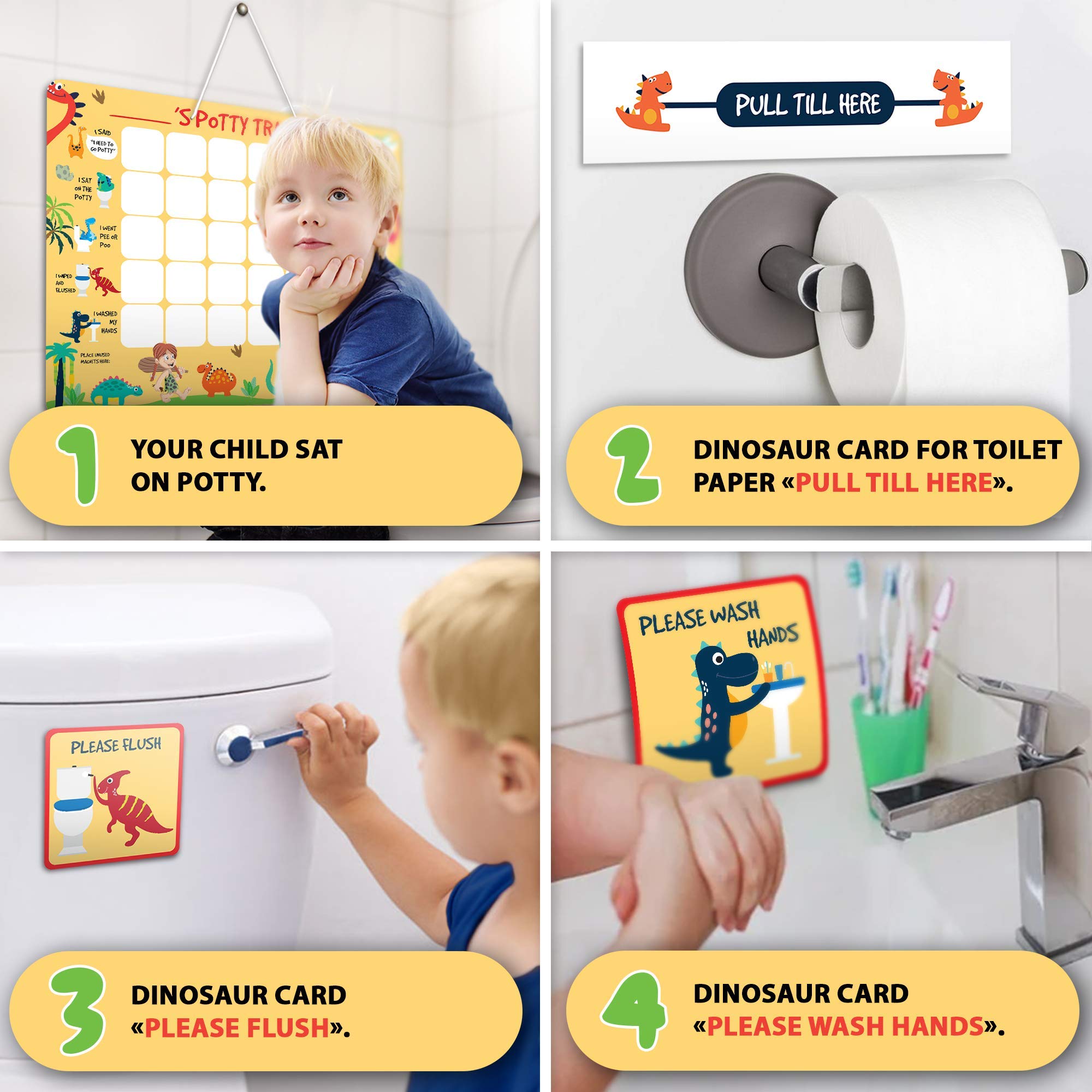 ATHENA FUTURES Potty Training Chart for Toddlers Magnetic Reuseable - Dinosaur Design and Dinosaur Potty Training Toilet Targets