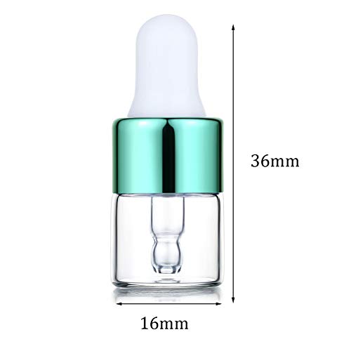 50 Packs,Clear Glass Dropper Bottles With Colorful Lids Perfume Sample Vails Essential Oils Bottles With Glass Eye Dropper For Travel DIY Cosmetic Liquids (1ml(1/4 Dram))