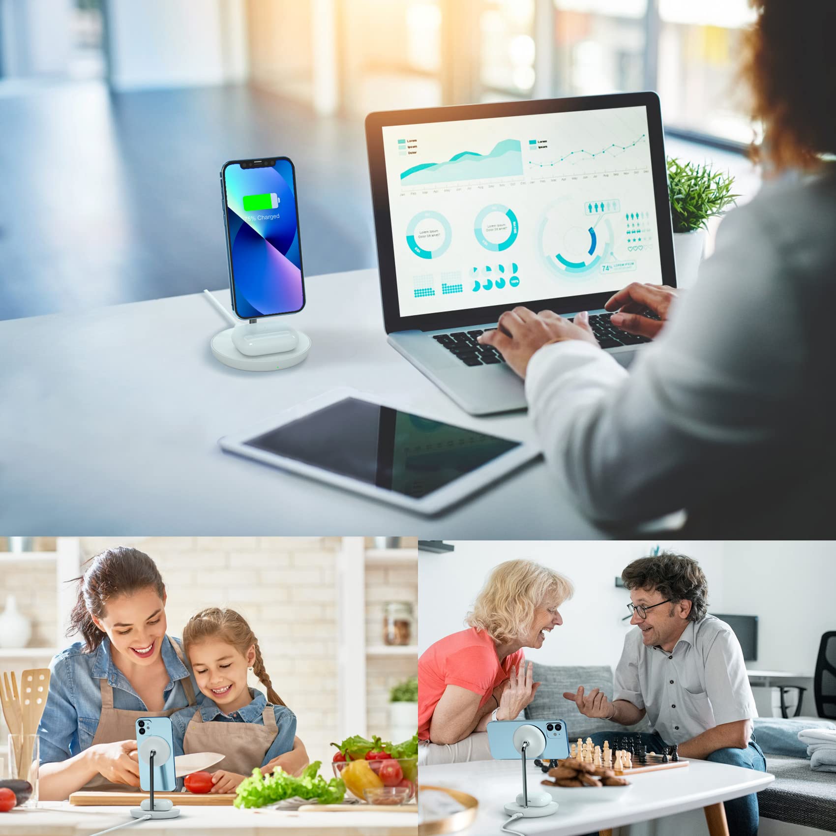 Mag-Safe Wireless Charging Station : 2 in 1 Wireless Charging Stand for iPhone 12/13/14 Series-10w Charging Stand Compatible with Airpods/iPhone 14/12/13 Pro Max Mini(White)