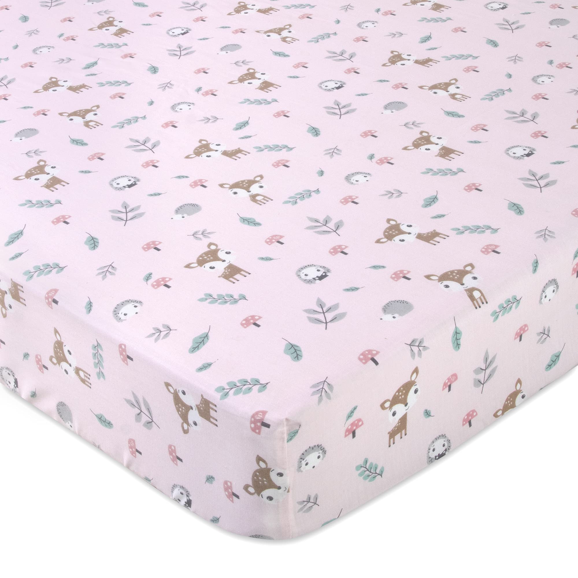 Fisher Price Cotton Fitted Crib Sheet Woodland Wonders Forest Themed Nursery Bedding Sheet 28 x 52” Fitted Crib Sheet for Girls for Standard Crib Mattress