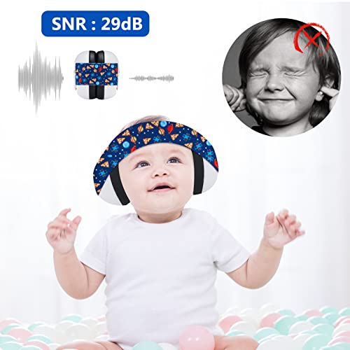 WORCBGIO Infant Ear Protection Headphones with Adjustable Elastic Headband&Comfortable White Muffs Baby Earmuff Helps Sleep Well & Reduce Noise (Planet,White