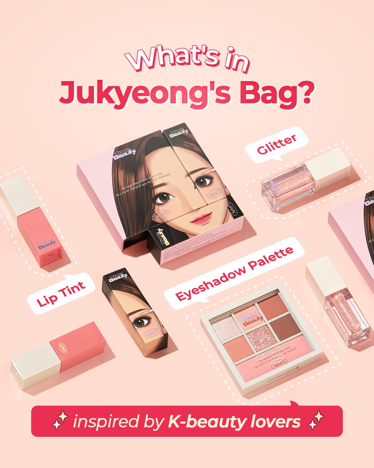 AMTS Webtoon True Beauty - 01 Some Love | Pink Lip Tint Stain | High Pigment Liquid Waterful Shine Non-Sticky Long-Wearing Long-Lasting | True Beauty Cute Pink Makeup