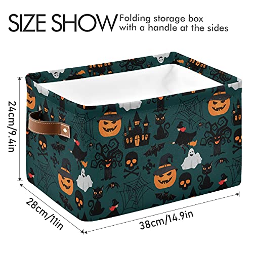 senya Large Foldable Storage Basket with Handles, Halloween Pumpkin Ghost Fabric Collapsible Storage Bins Organizer Bag for Baby Storage Toy Storage 15 x 11 x 9.5 inch