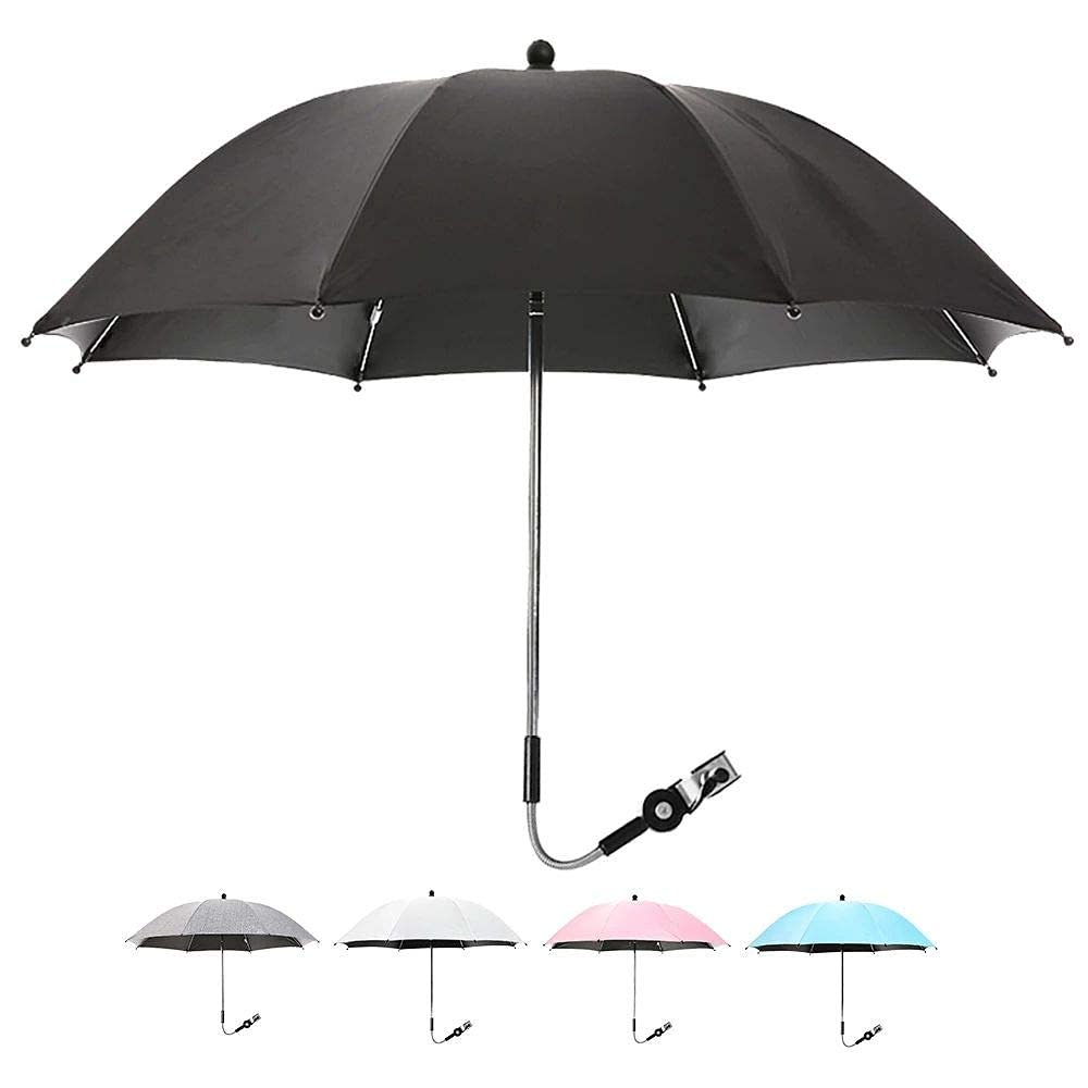 Baby Strollers Umbrella, Waterproof UV Protection Baby Pram Sun Umbrella Canopy Sun Rain Umbrella Parasol with Clip Clamp Strollers Accessories,Suitable for Beach Chairs, Baby Strollers (Black)