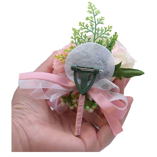 2 Pack Flower Wrist Corsage Boutonniere Set,3" Artificial Rose and Carnation Handmade Silk Flower for Wedding Flowers Accessories Prom Suit Decor (Red)