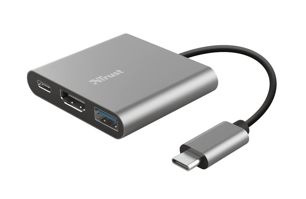 Trust Dalyx 3-in-1 Multiport USB-C Adapter, USB-C PD Port, USB, HDMI, HDR and HDMI 1.4 (4K 30Hz), 5 Gbps USB 3.2 Gen 1, MacBook, PC, Laptop, Chromebook