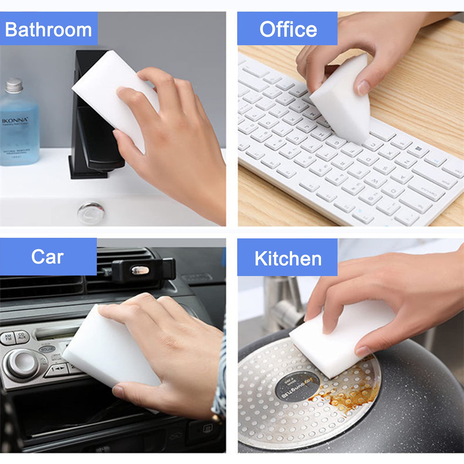 100Pack Magic Sponge Eraser Sheets, Melamine Sponge Foam, Multi-Functional Household Cleaning Non-Scratch Scrub Sponge Pads for Kitchen, Bathroom, Tub, Sink, Furniture, Car, Walls, Shoes