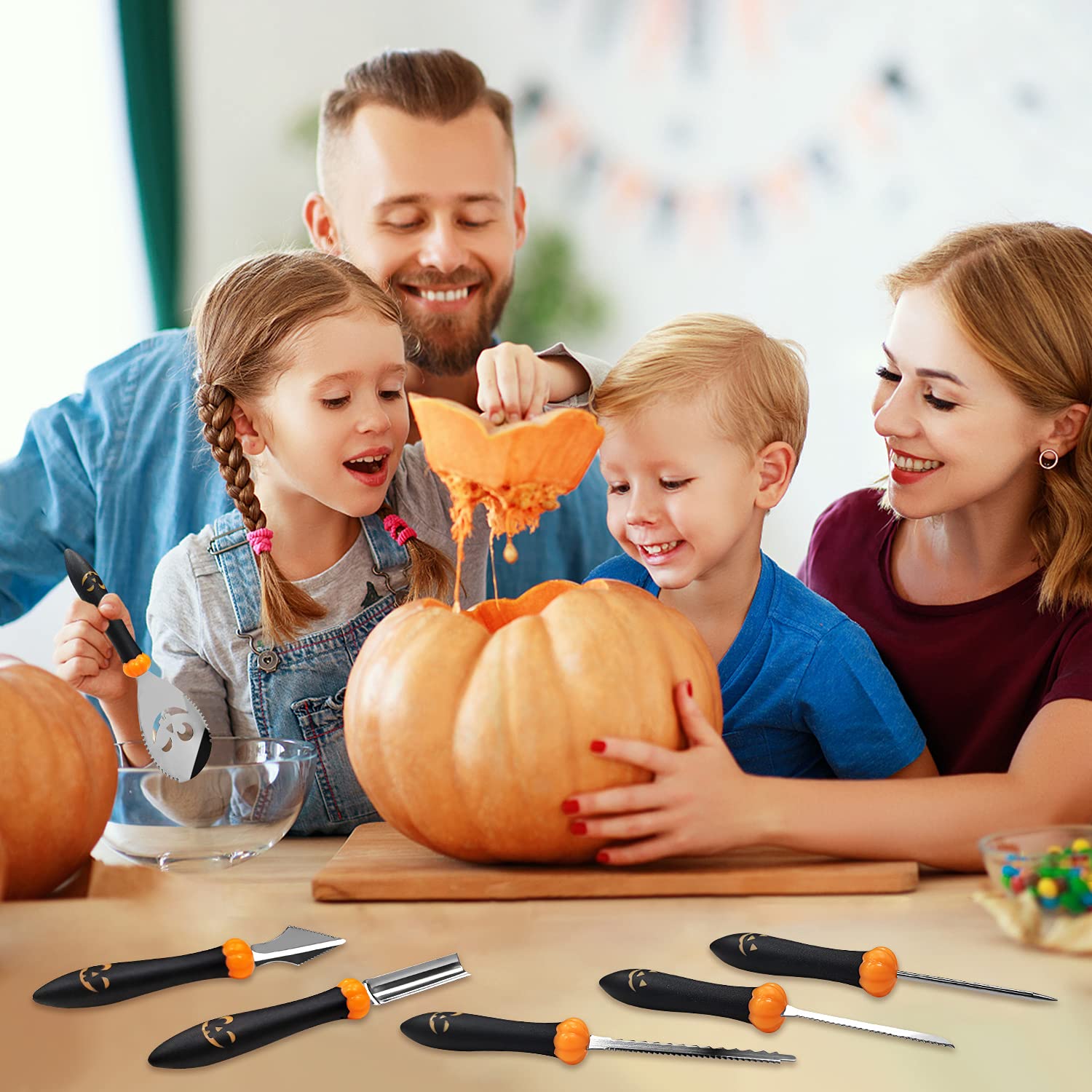 Sakmilu Halloween Pumpkin Carving Kit - 6 Pcs Pumpkin Carving Tools Stainless Steel with Stencils Storeage Bag for Halloween Decoration Jack-O-Lanterns