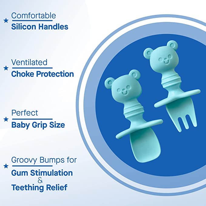 CUTE COMFORTZ Coverall Feeding Bibs Covers to Standard Highchair with Silicone Spoon & Fork, Waterproof allover Bib for Babies