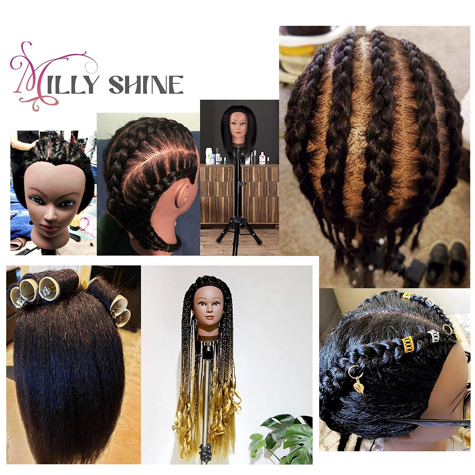 MILLYSHINE Mannequin Head With Human Hair,16",Braiding Styling Doll Head,Beauty School Manikin Head,Curling Dyeing Hairdresser Practice Training Head