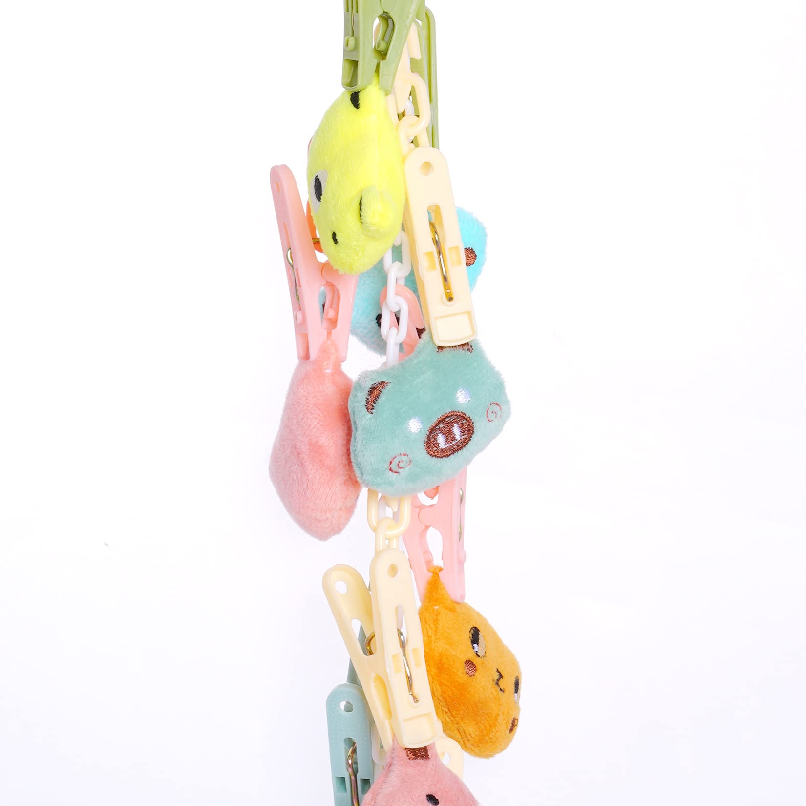 2 Pieces Plastic Toy Chain Organizer Animal Storage Chain with 40 Pieces Plastic Clips, 2 Pieces Ceiling Hook for Hanging Plush Toys Hats Socks and Cards