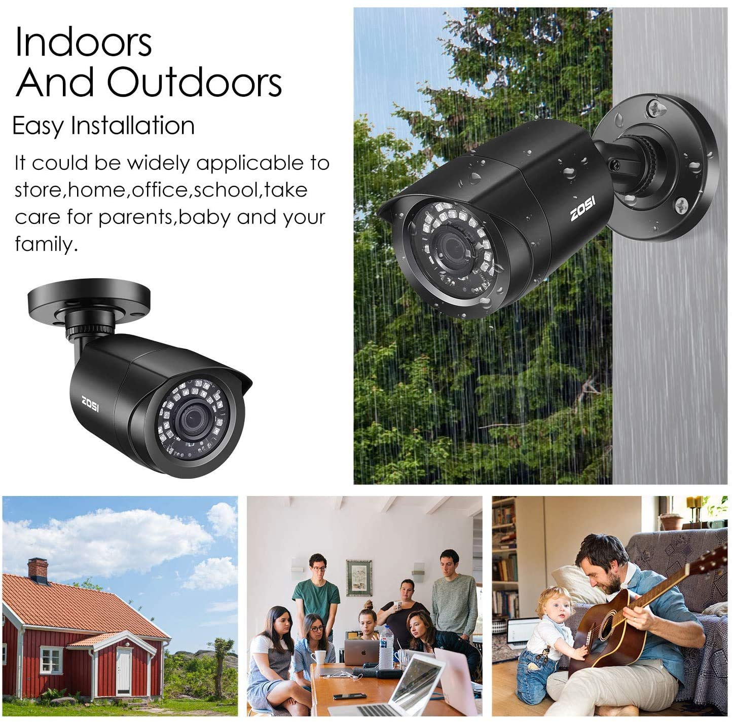 ZOSI 4 Pack 1080P 2.0MP Outdoor Indoor 3.6mm 24PCS Infrared IR Lens Day Night CCTV IR Cut Surveillance Security Camera Compatible for TVI DVR (Renewed)