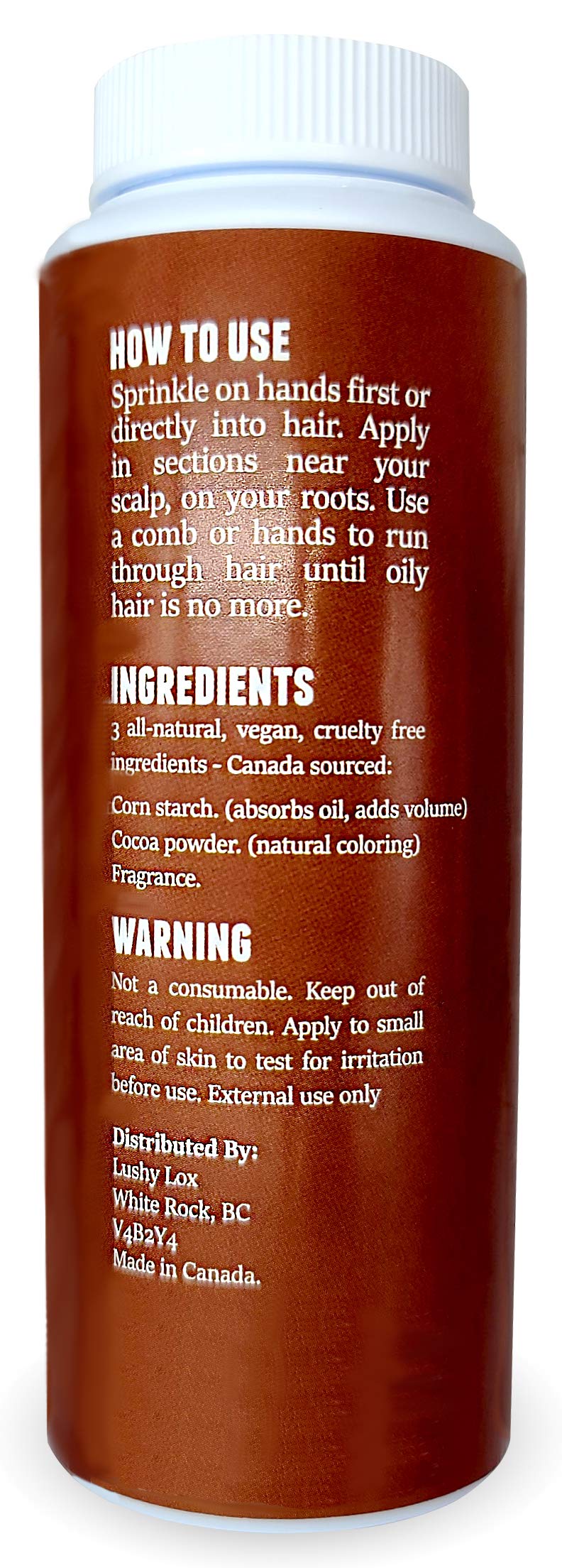 Lushy Lox Dry Shampoo Powder for Brown or Brunette Hair Shades - All Natural Ingredients 1.7 oz