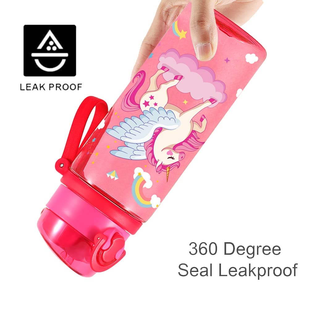 Cute Water Bottle for School Girls Boys, Soft Silicone Straw & BPA Free & Leak Proof & Easy Clean, 24oz / 700ml - Fly Unicorn