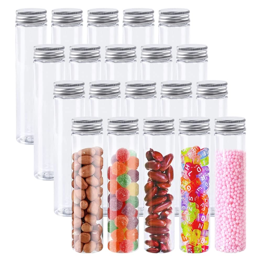 20 Pcs 115ml Test Tubes,Clear Clear Plastic Test Tubes with Caps for Candy,Bath Salts,Spices,Dried Flowers and Party Decor