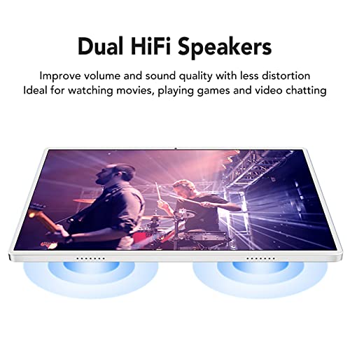 10.1 Inch Tablet US Plug 100-240V 2.4G 5G WiFi 4G LTE Phone Tablet 512GB Expandable 8GB RAM 128GB ROM for Office for Work (White)