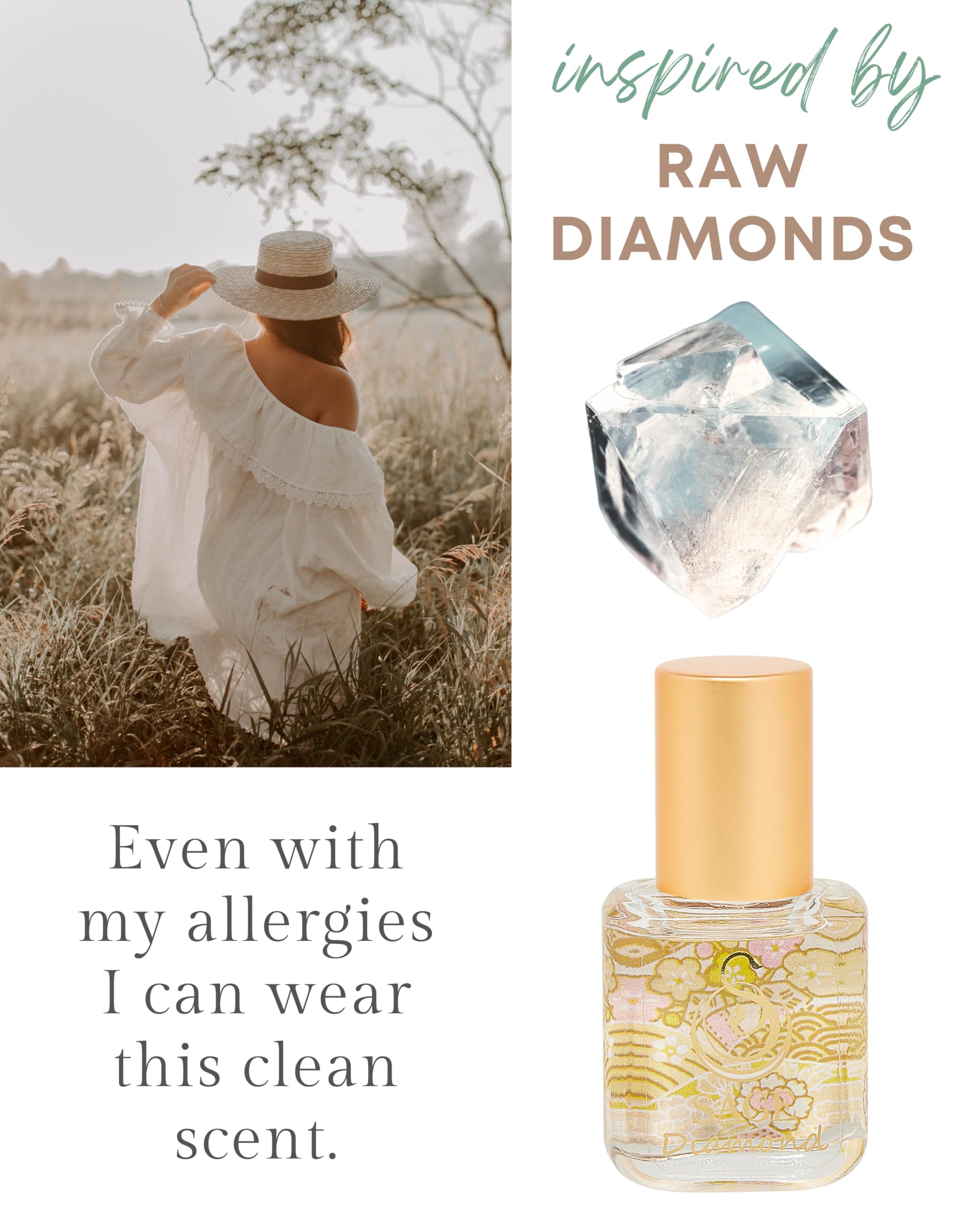 Diamond Organic Perfume Oil Extract Roll-On by Sage- 1/4 oz, Vegan & Cruelty-Free, Subtle Scent, Sandalwood, White Amber, Musk