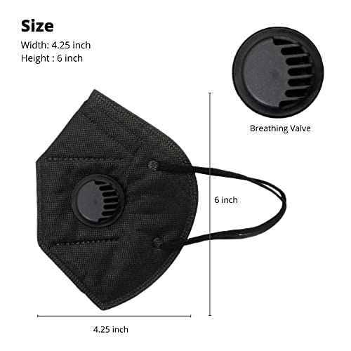 Face Mask Black Disposable with Breathing-Valve 10 Pack | Black Face Masks for Men and Woman 5 Layer | Disposable Face Mask for Protection | Breathable Sport Face Mask Lightweight Comfortable on Skin