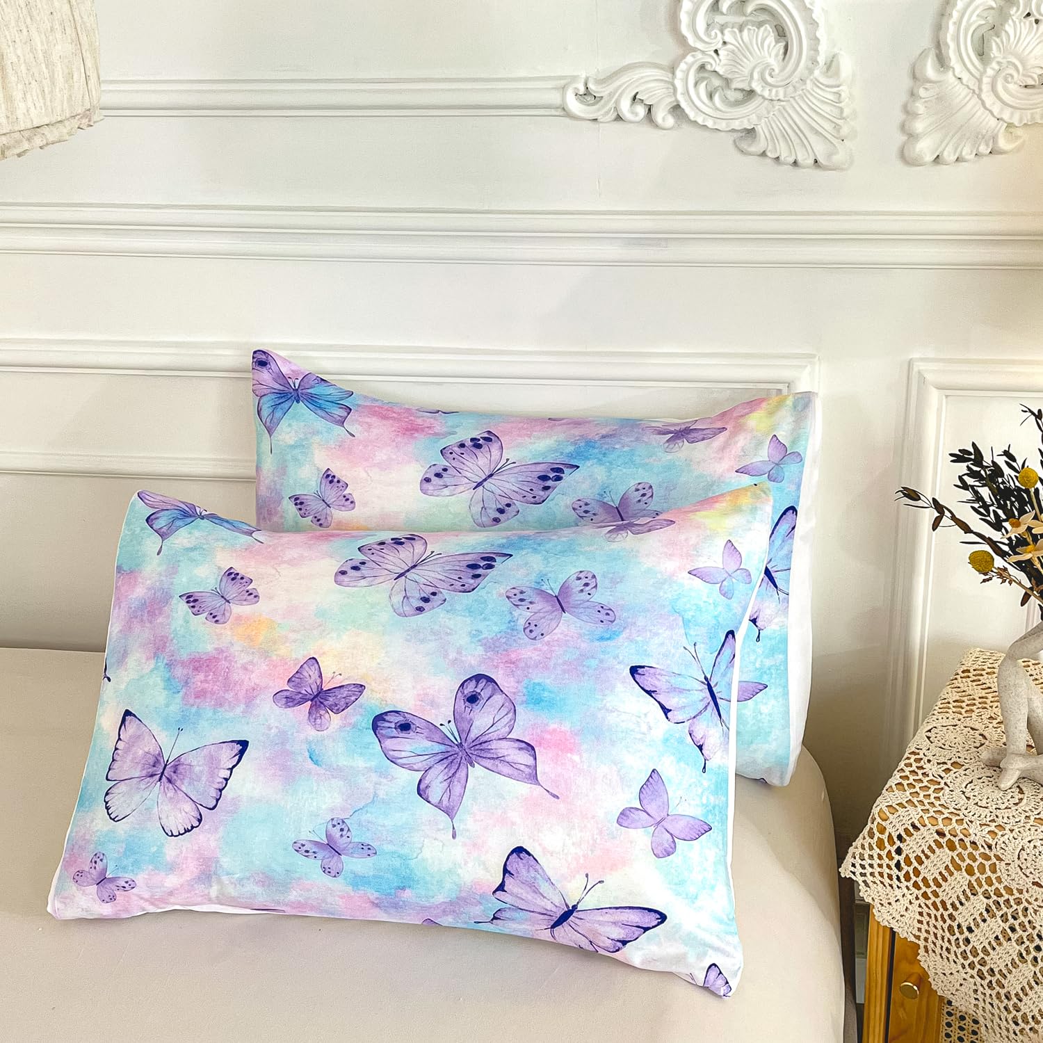 CVHOUSE Butterfly Queen Comforter Set for Girls Teens.Butterfly Queen Bedding Set,Butterflies Bedspread,Butterfly Duvet,Butterfly Bed Set,Butterflies Quilt Set 3 Pcs 1 Comforter and 2 Pillowcases