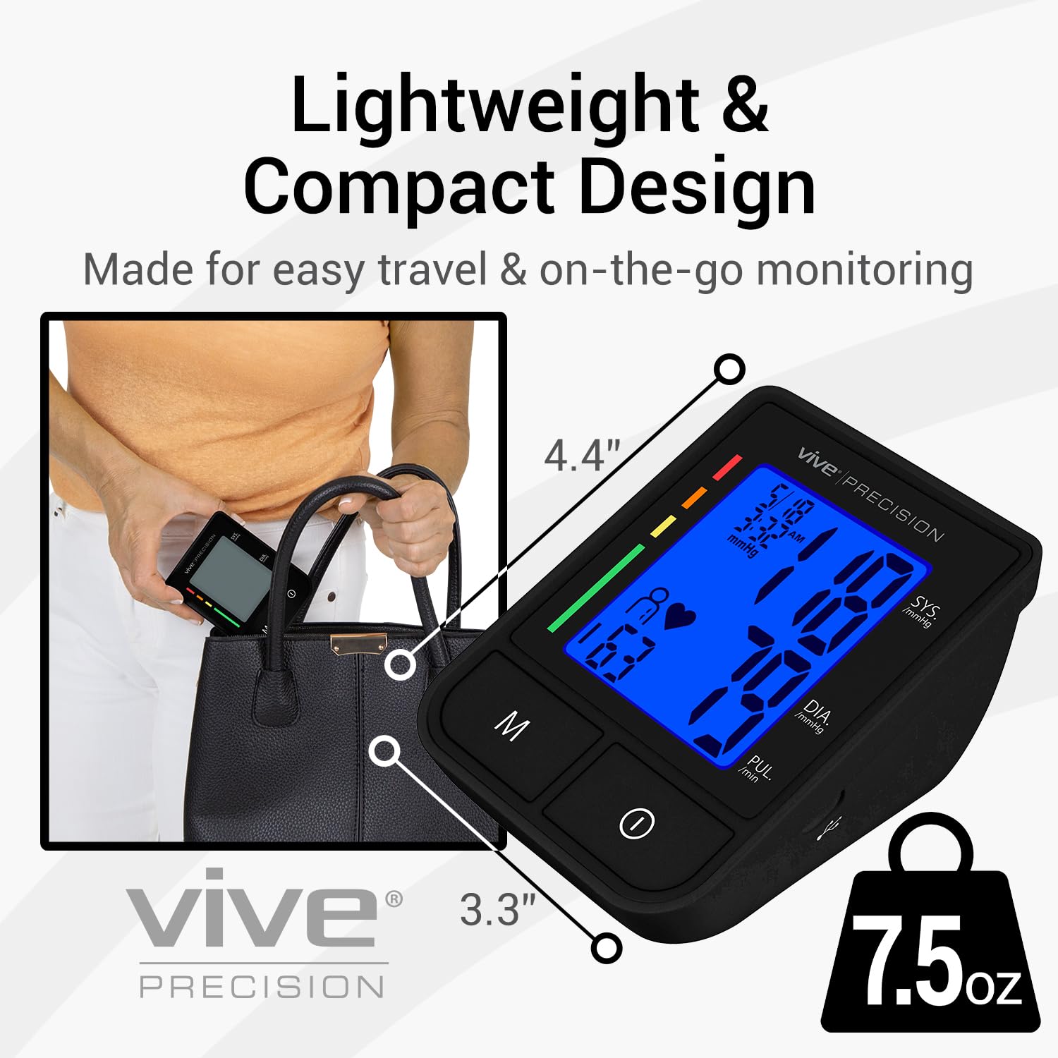 Vive Blood Pressure Machine Monitor & Cuff - Upper Arm BP Automatic Digital Bluetooth Read Out for Blood-Pressure Support System, Sphygmomanometer Heartbeat Detector, at Home High & Low Read-Out