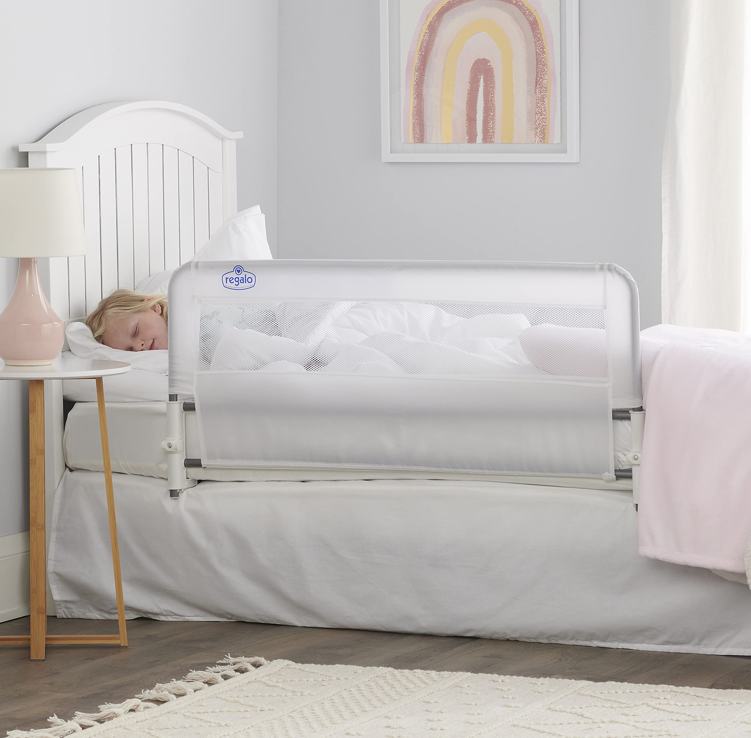 Regalo Drop Down Bed Rail Guard, with Reinforced Anchor Safety System , White , 43 x 2 x 20 Inch