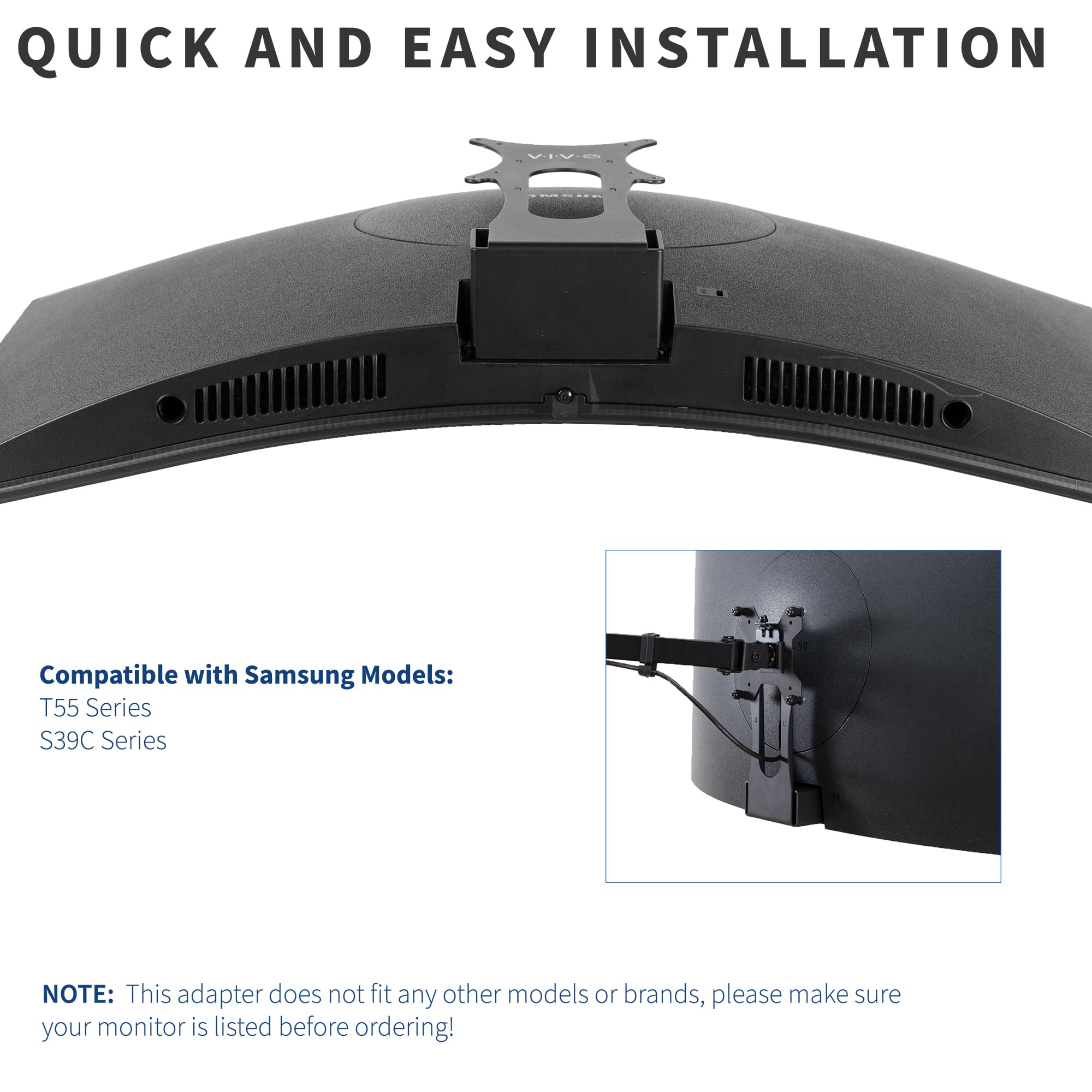 VIVO Quick Attach VESA Adapter Plate Bracket Designed for Samsung T55 Series Monitors, VESA up to 100x100, Black, MOUNT-SGT55