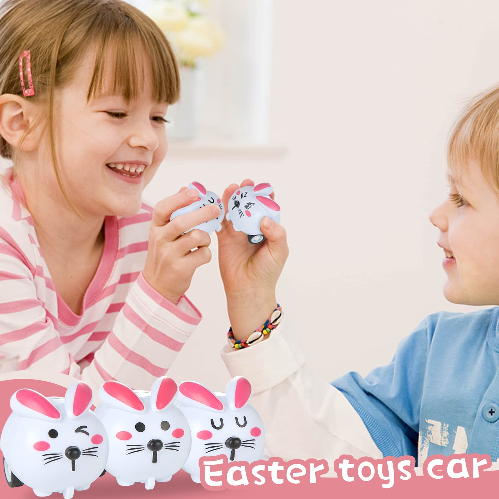 3 otters 24pcs Easter Toy Cars, Easter Eggs Filled Stuffed Bunny Rabbit Pull Back Car Kids Small Toys