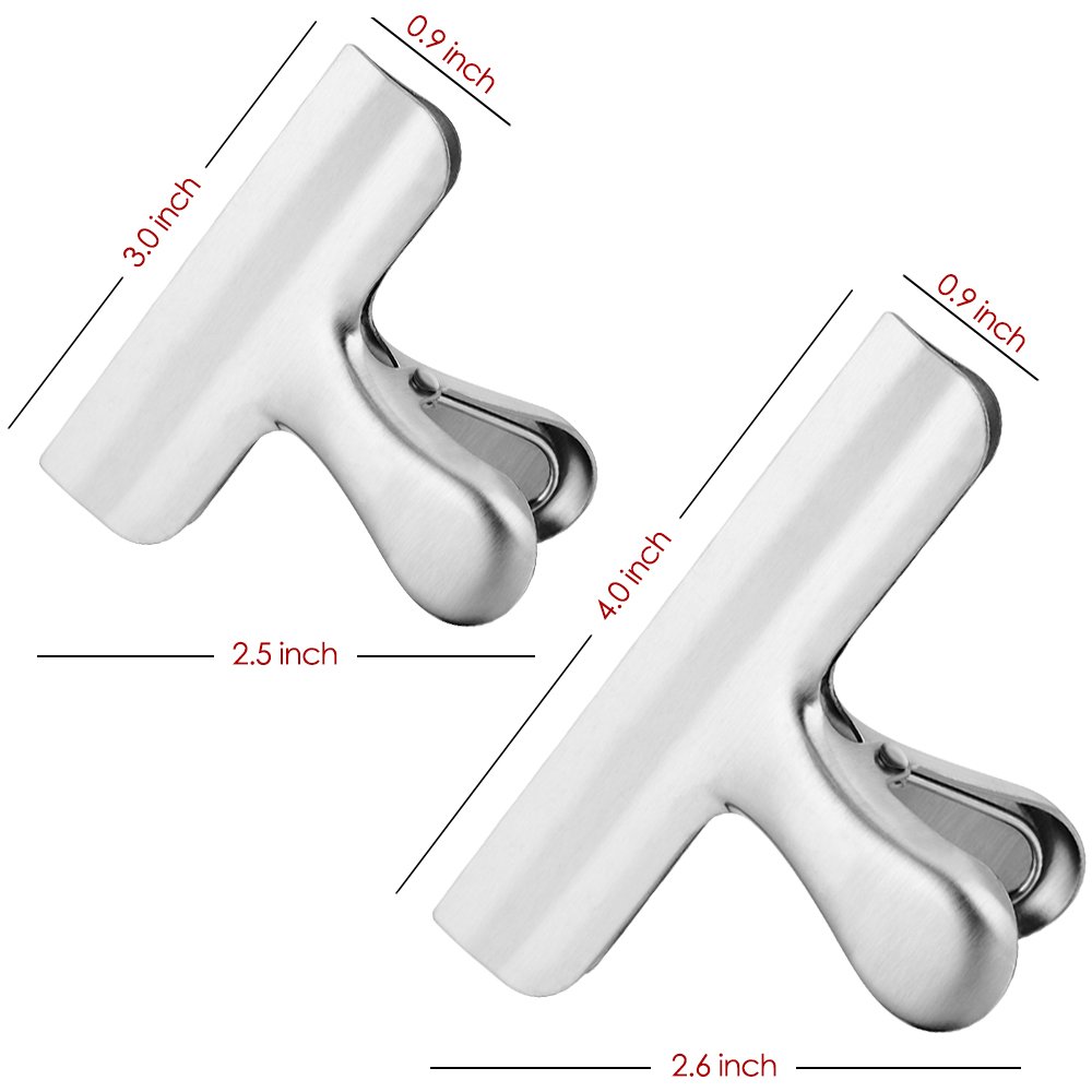 10 Pack Stainless Steel Chip Bag Clips, 3 inch and 4 inch Width, Danzix Durable Paper Seal Grip for Coffee Food Bread Bags, Kitchen Home Usage, 6 Small and 4 Large - Sliver