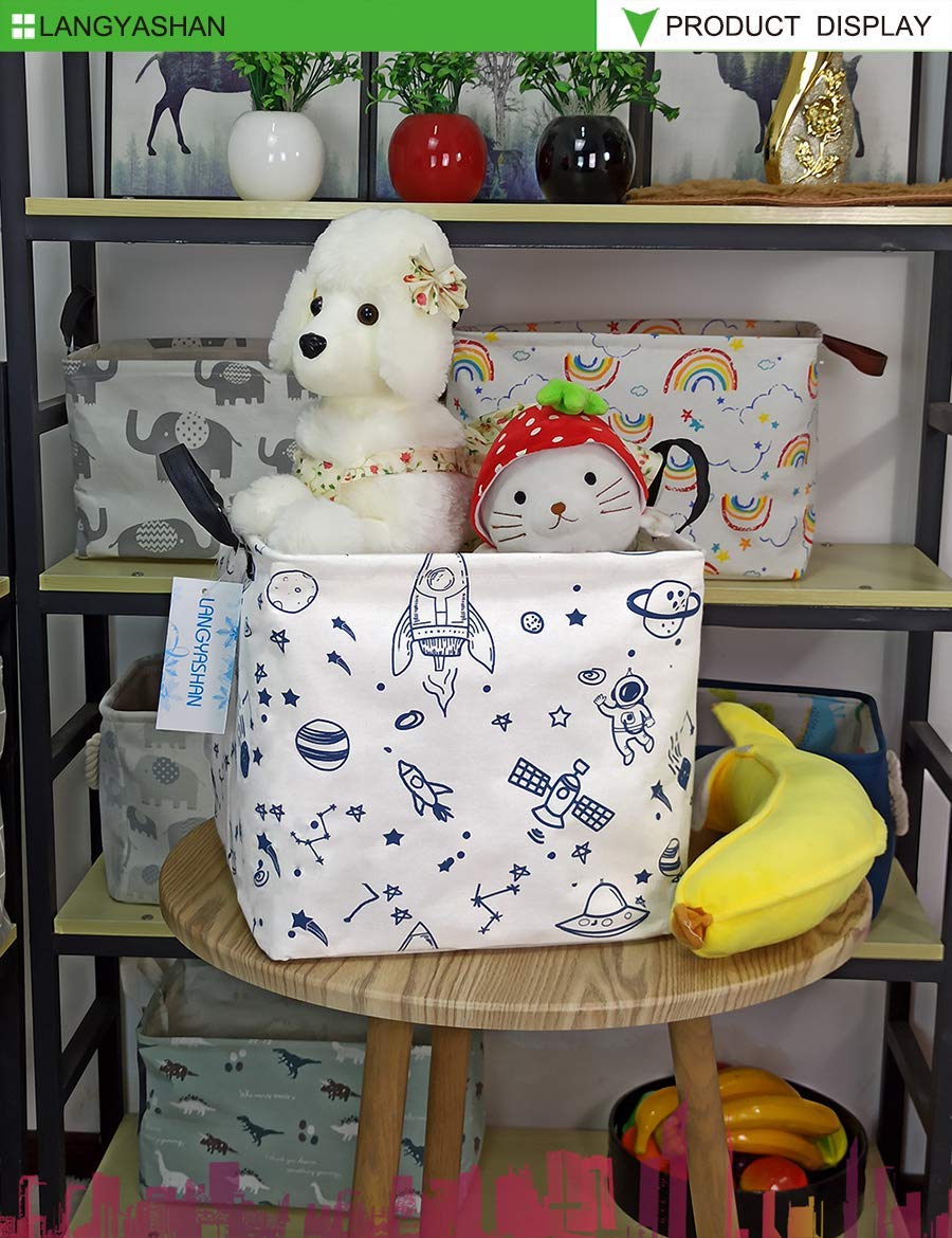 LANGYASHAN Square Storage Baskets Waterproof Canvas Children Laundry Nursery Hamper for Shelves Gift Baskets Toy Organizer Room Decor (Square spaceship)