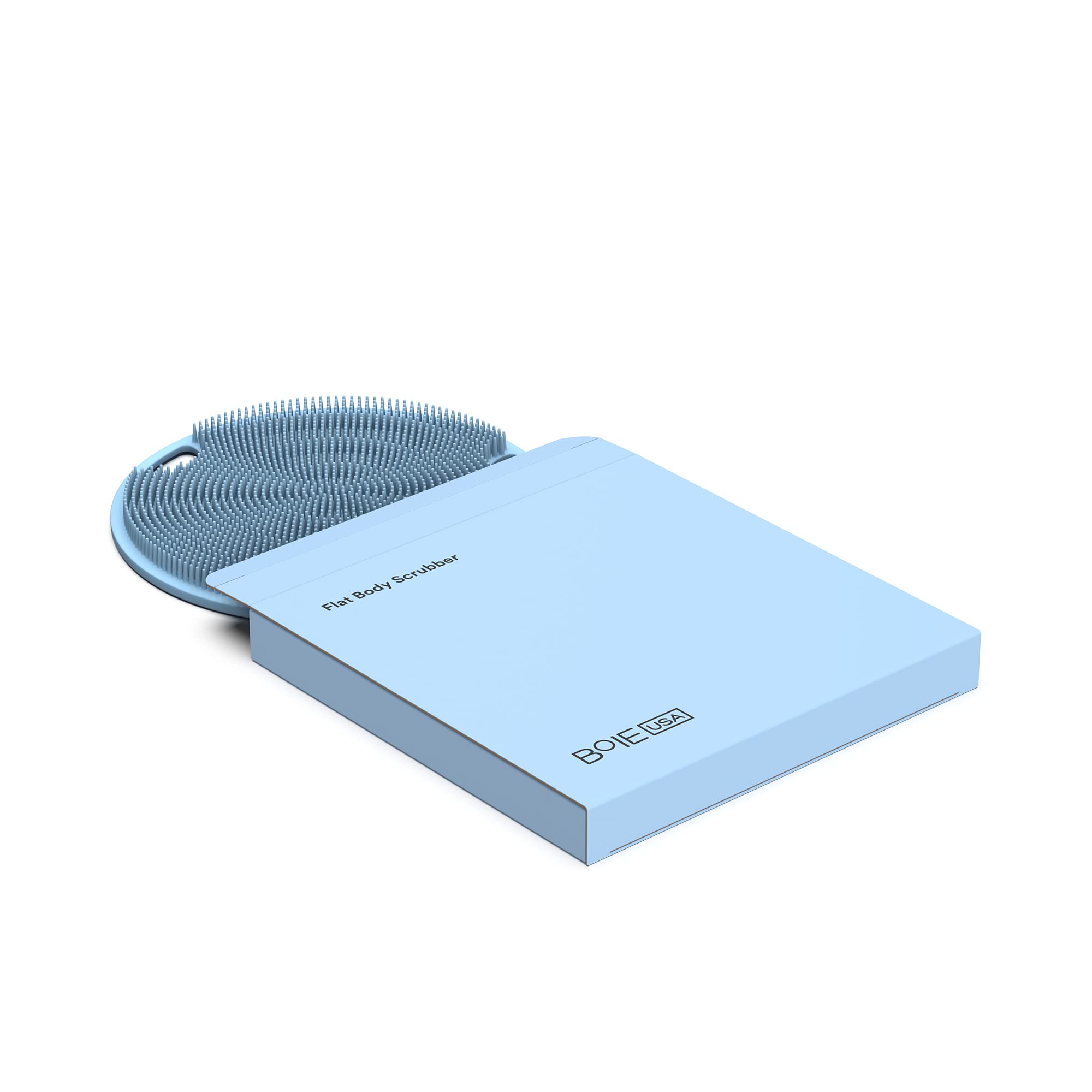 Boie USA Flat Body Scrubber - Soft Silicone-Like Exfoliating Shower Scrubber & Body Cleansing Brush - Stick-to-Wall Loofah Replacement - Antimicrobial Body Exfoliator for All Skin Types - Blue