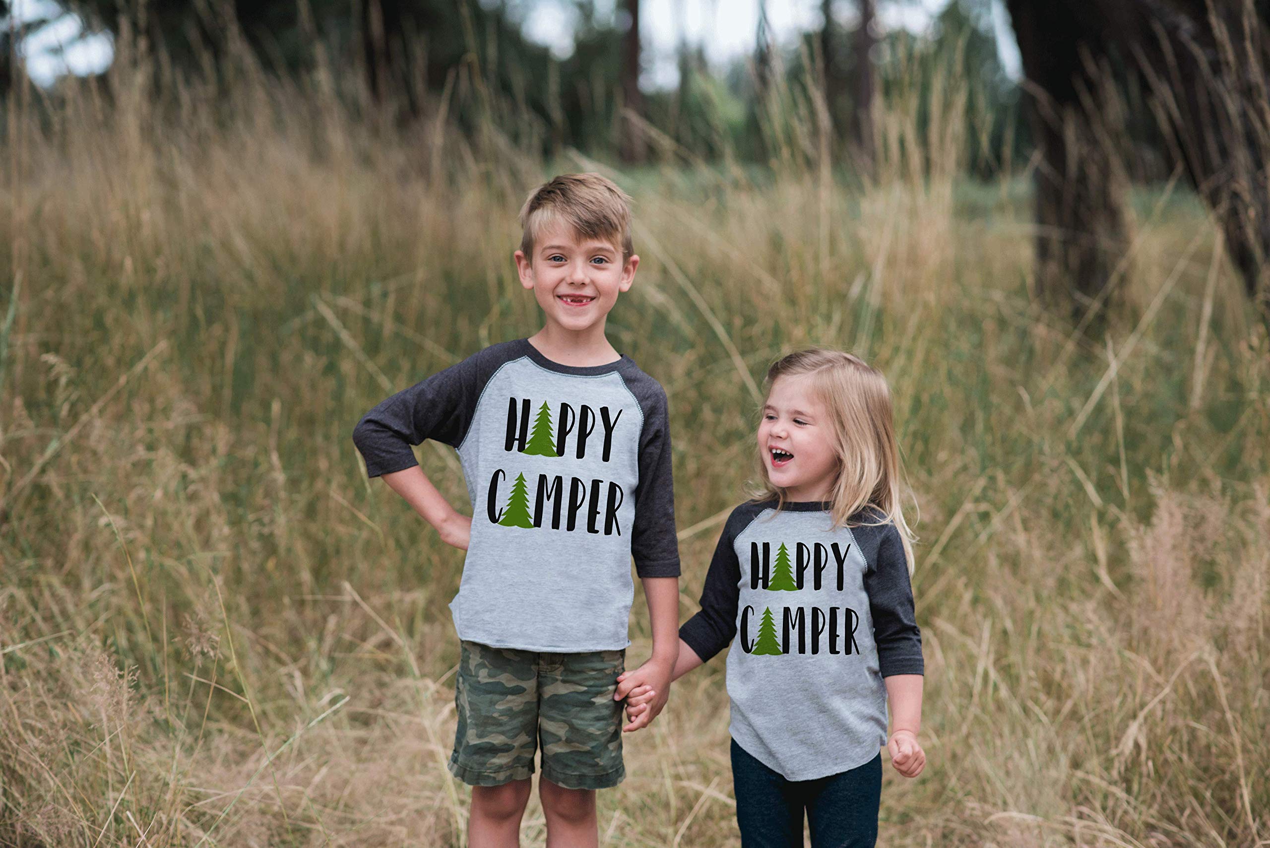7 ate 9 Apparel Unisex Happy Camper Outdoors Raglan Tee 12 Months Grey