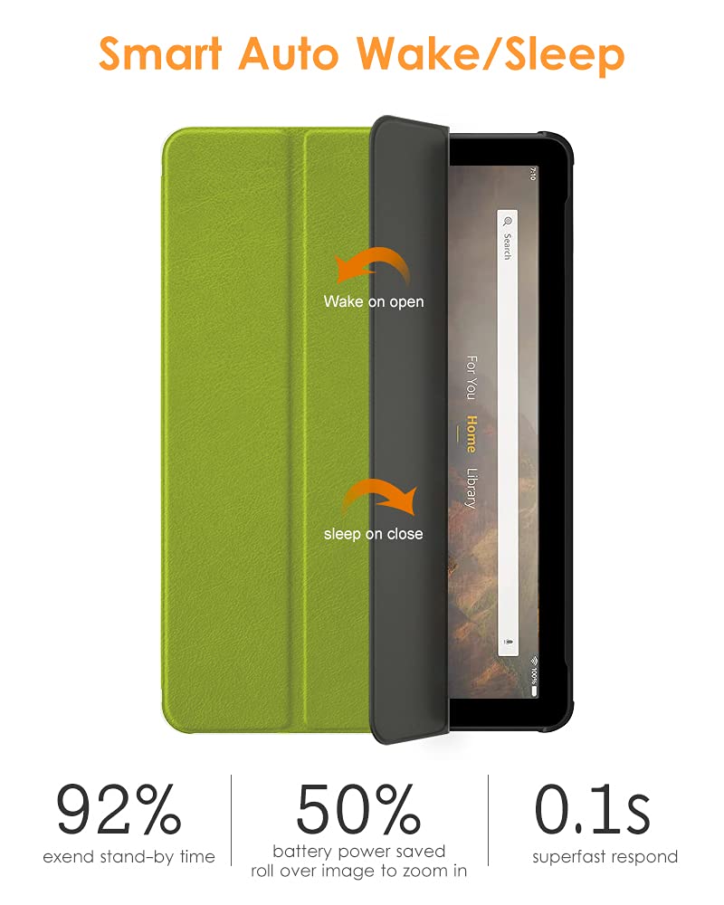 DTTO Case for All-New Fire HD 10 & 10 Plus Tablet (Only Compatible with 11th Generation Tablet, 2021 Release), Slim PU Leather Trifold Stand Cover Hard Back Shell with Auto Sleep/Wake, Spring Green